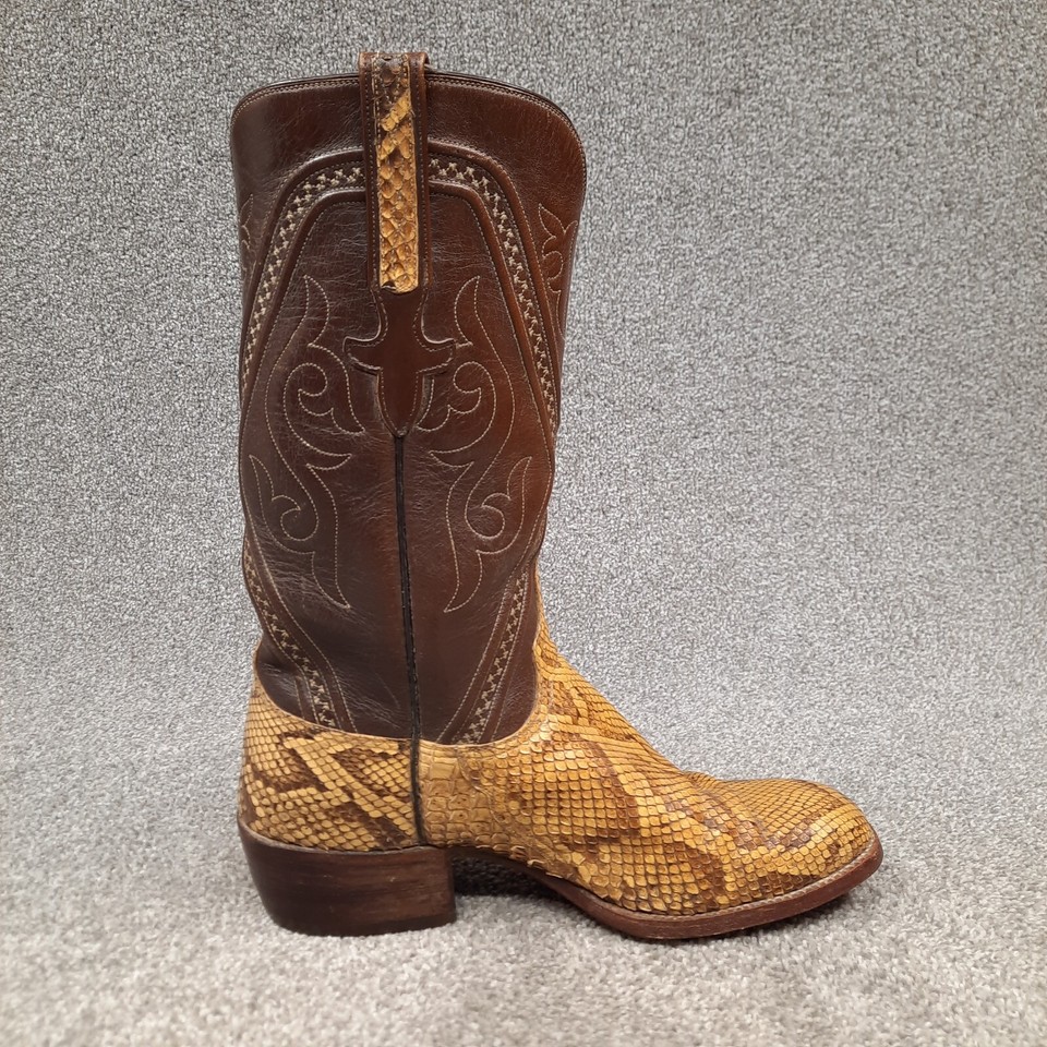VINTAGE LUCCHESE MENS COWBOY BOOTS EXOTIC SNAKESKIN SIZE 8 D FRENCH TOE ...
