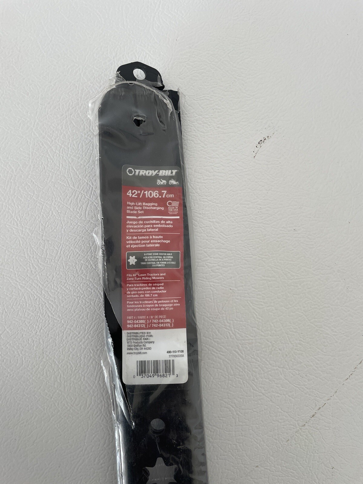 TROY-BILT 490-110-Y108 High Lift Blade Set for 42" Mowers 942-04308 742 ...