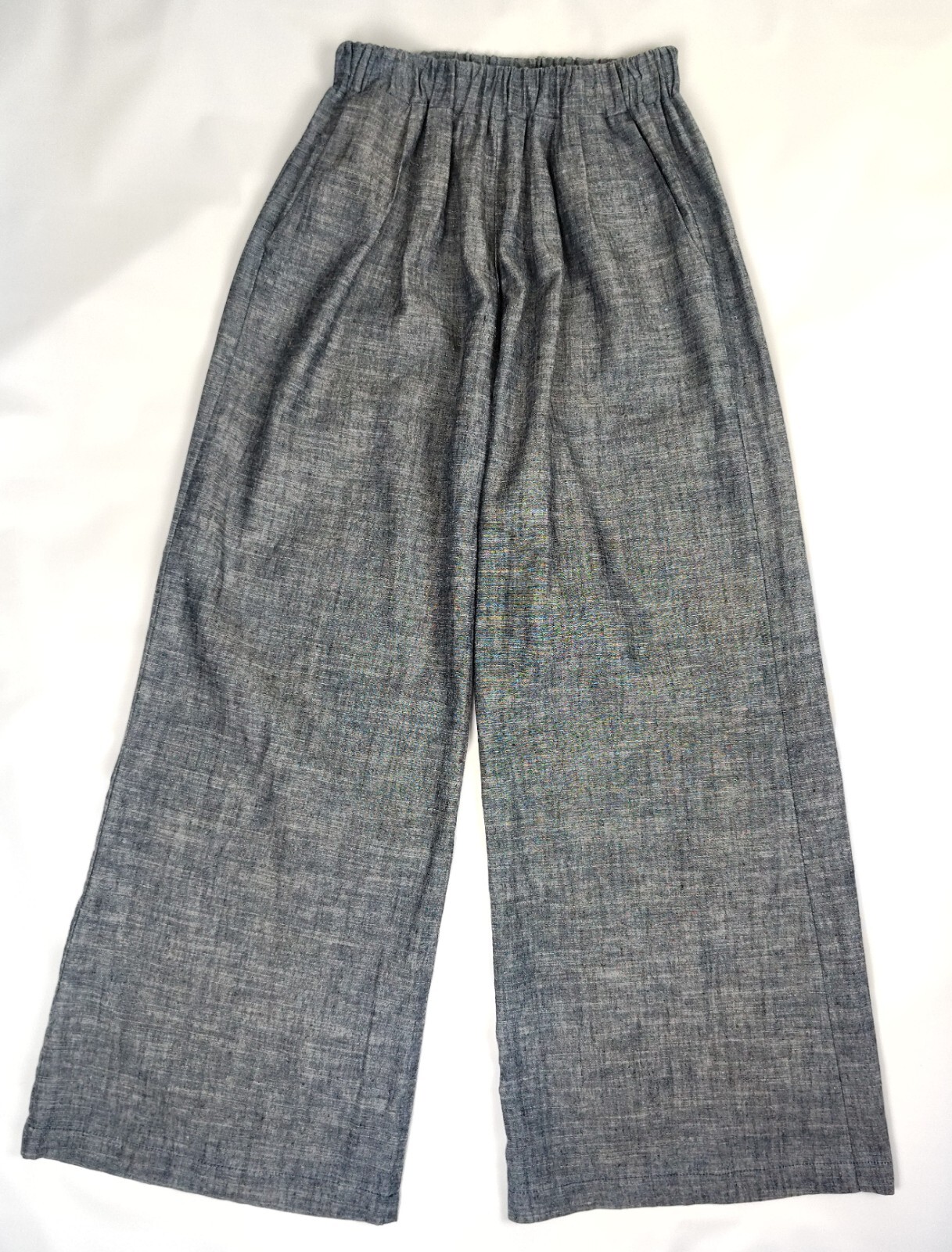 OZMA of California Pants Linen Chambray Gray Wide-Leg Pull On Pockets ...