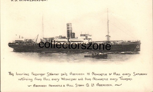1920's Aberdeen Newcastle & Hull Steam Co Passenger Ship SS Highlander ...