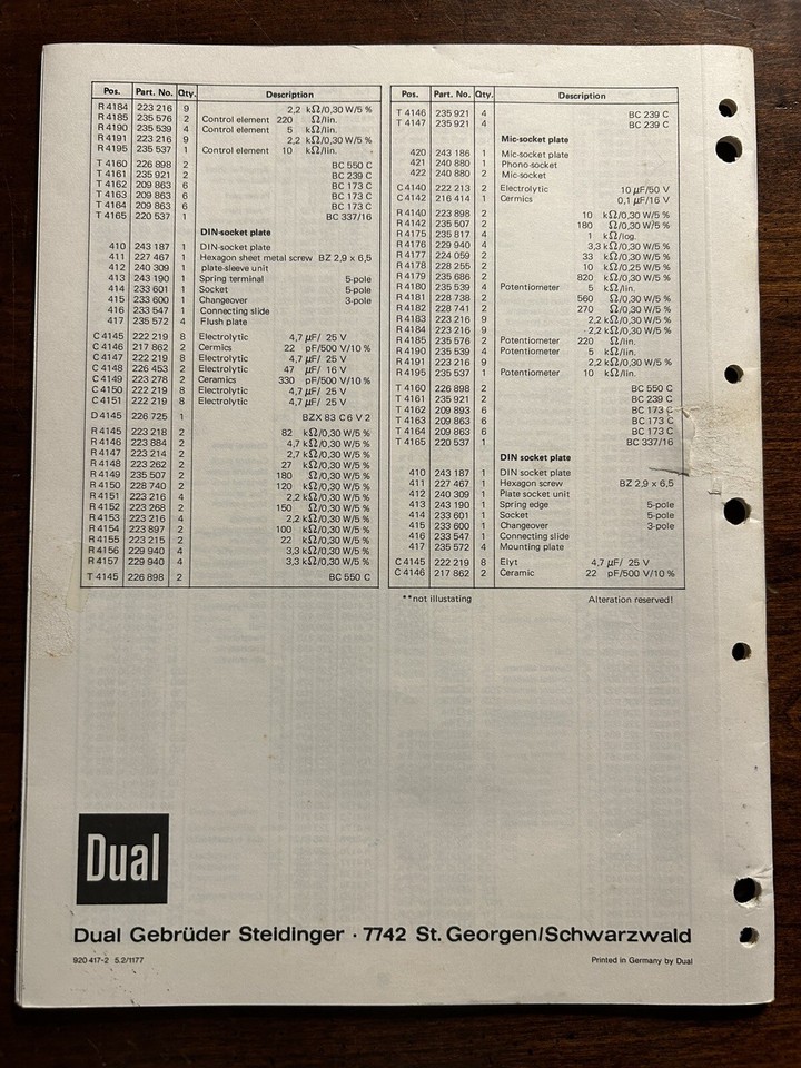 Dual C939 Stereo Cassette Tape Deck Service Manual Original OEM Genuine ...