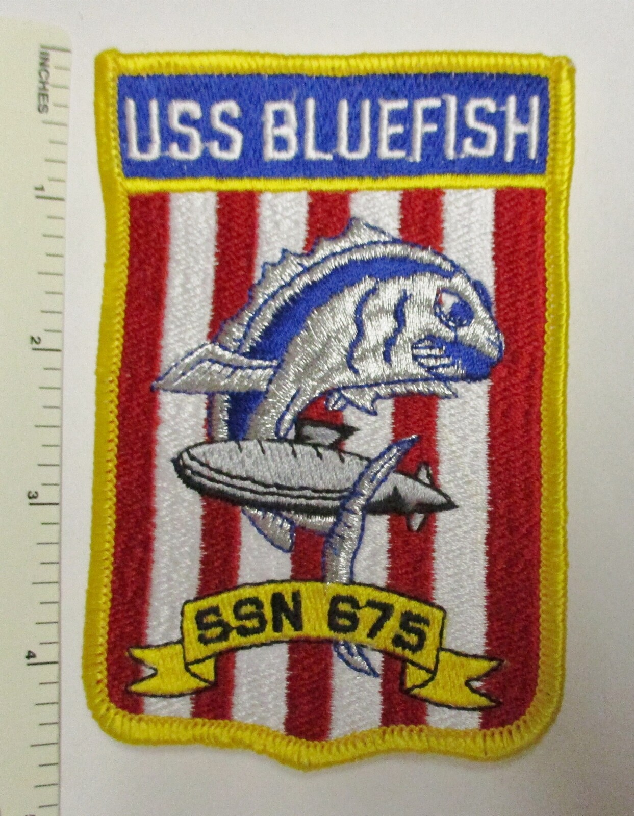 US NAVY SUBMARINE PATCH USS BLUEFISH SSN-675 Flatwire Original Vintage ...