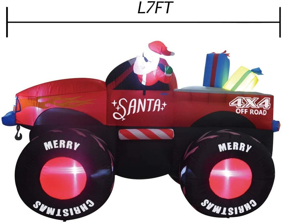 7 FT Christmas Inflatable Santa Claus Driving a 4x4 Truck Blow Up Yard ...
