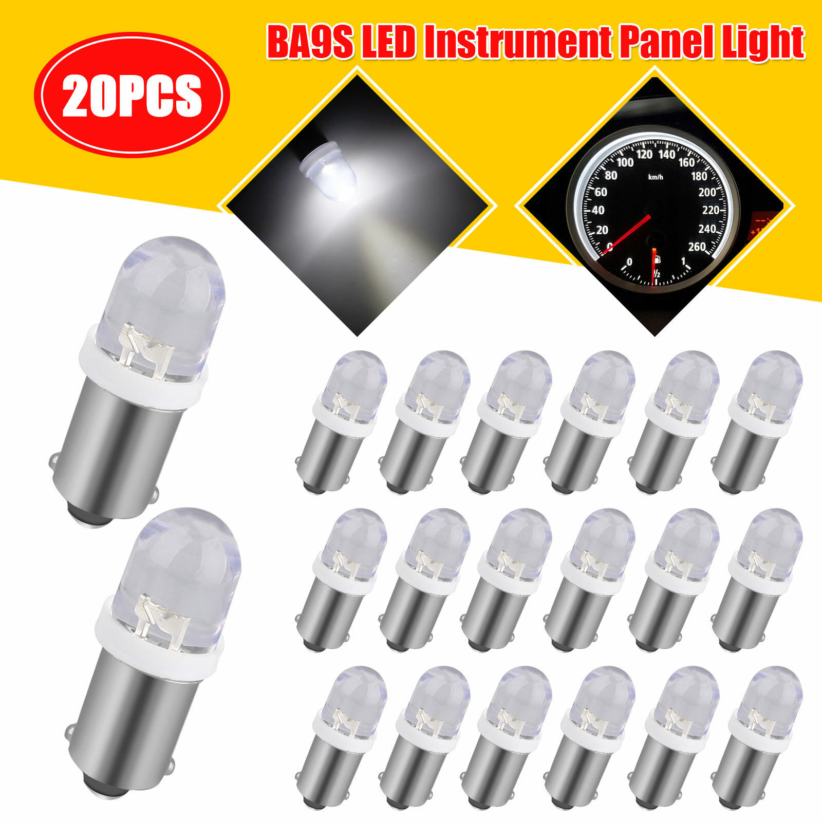 20PCS BA9S LED Interior Dome Instrument Panel Dash Gauge Light Bulbs ...