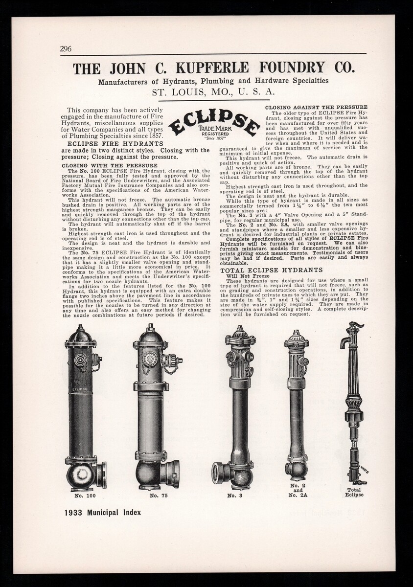 1933 John C Kupferle Foundry ad Fire Hydrants St Louis MO Vintage magazine ad | eBay