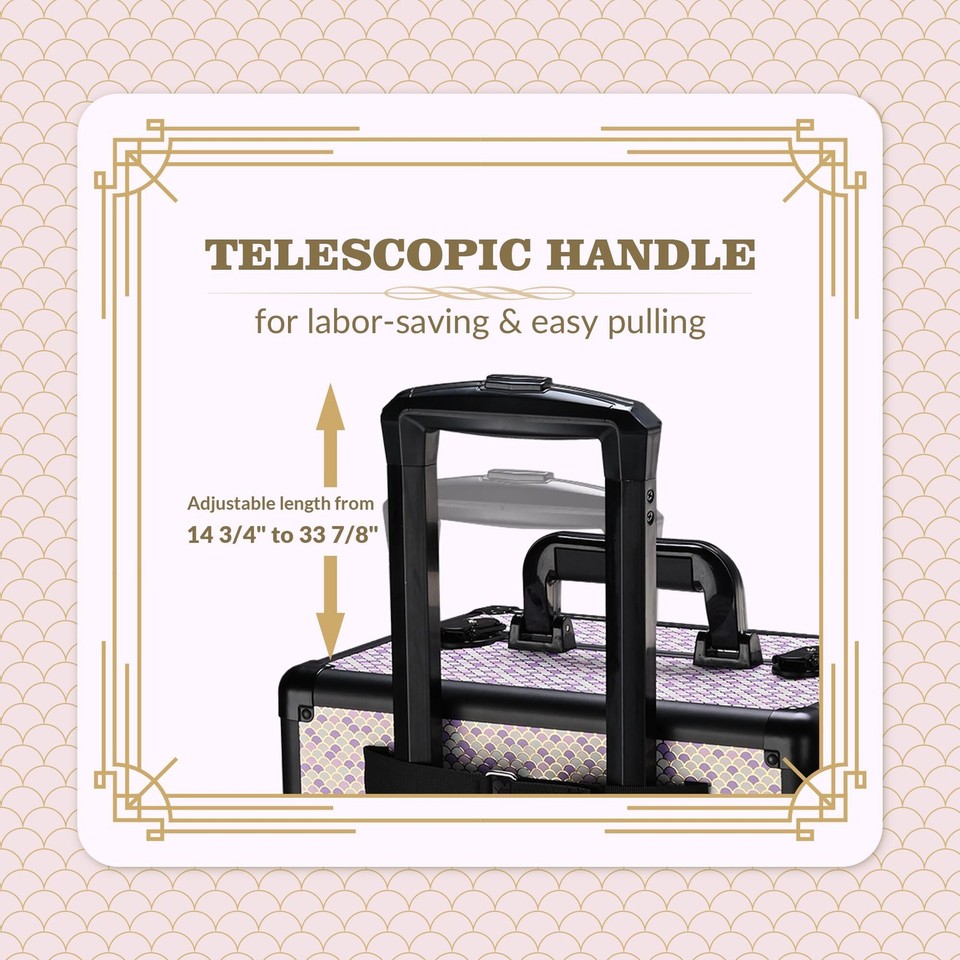 BYOOTIQUE Rolling Makeup Train Case on Wheels 3-Piece Art Deco Tyrian ...