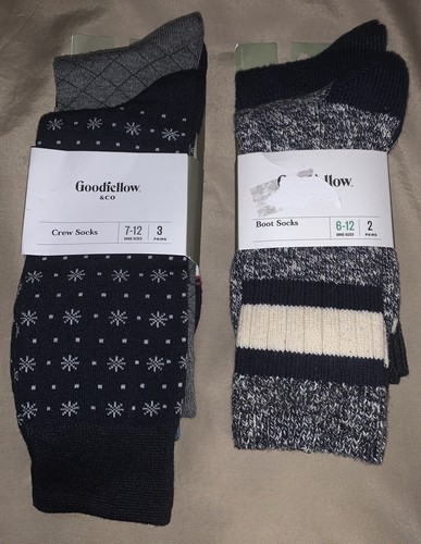 Goodfellow Crew Socks 3 Pairs Sz 7-12 Snowflakes & 2 PR Navy Boot Socks ...