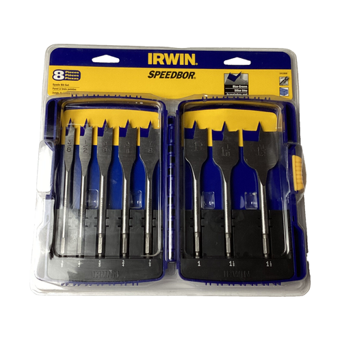 Irwin 8-Pcs 3/8" - 1 1/2" Blue-Groove Hex Shank Speedbor Spade Bit Set ...