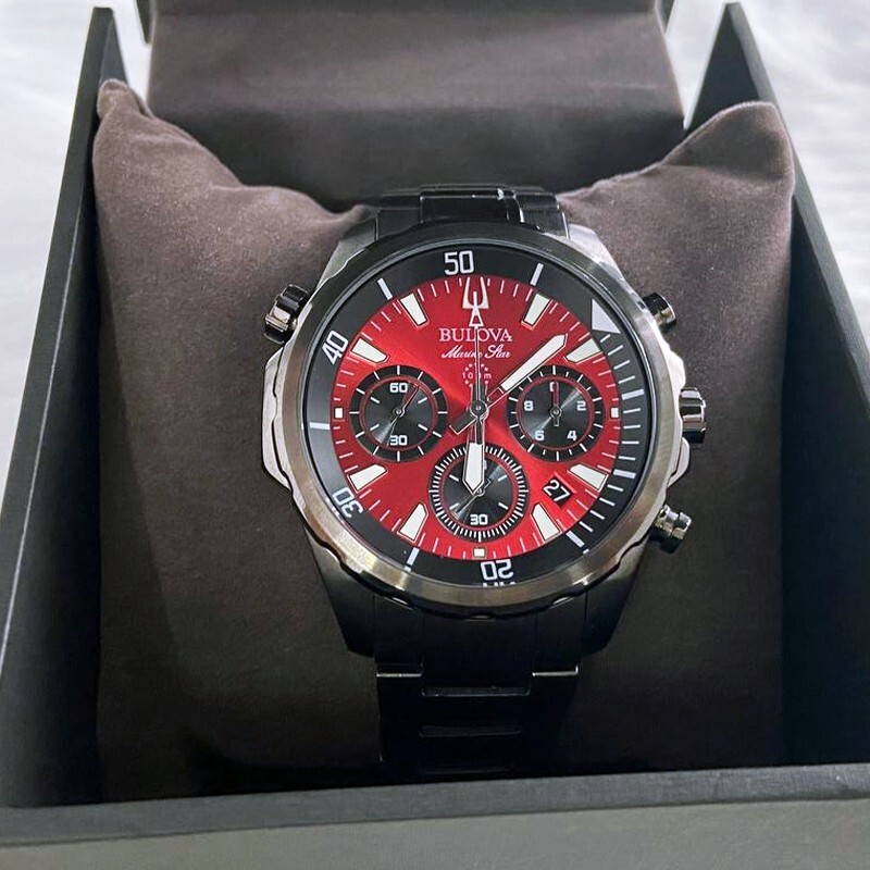 Men New Bulova Classic Red Marine Star Stainless Steel 98B350 Watch ...