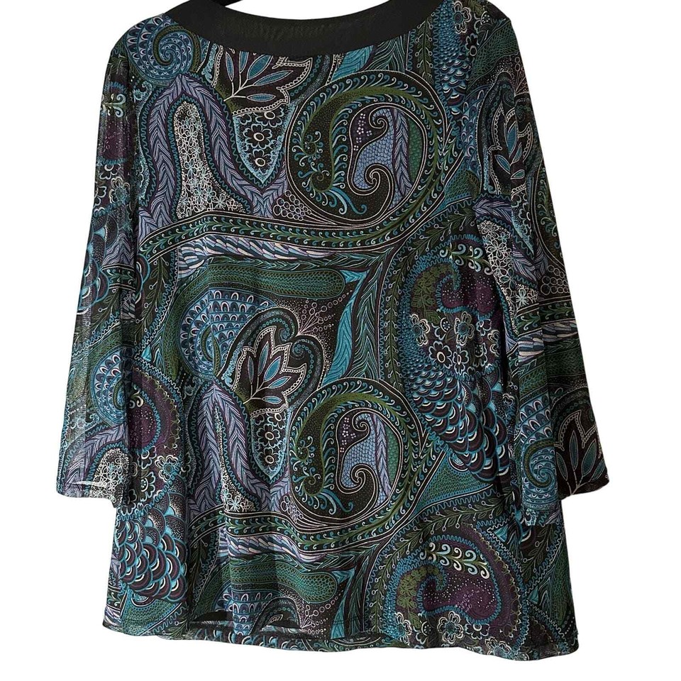 Apt 9 Black Paisley Top size 1x Stretch Sheer sleeve RN 73277 | eBay