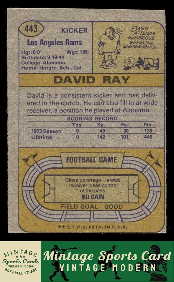 1974 Topps - David Ray - #443 Los Angeles Rams | eBay