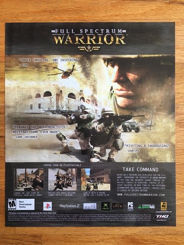 Full Spectrum Warrior Xbox Playstation 2 PS2 PC Video Game Poster Ad ...