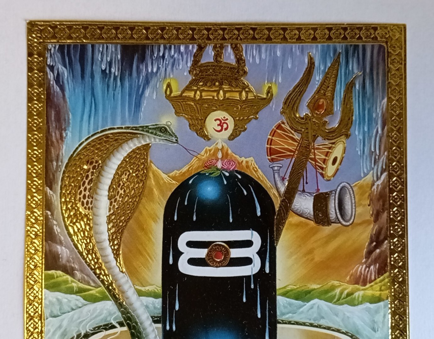 Gold Foil Embossed Hindu God Picture SHIVA LINGAM COBRA * Approx. 13.3 ...