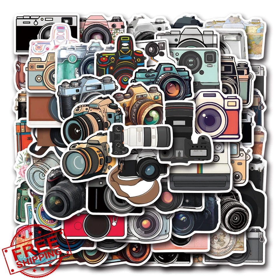 55pc Camera Stickers Pack Waterproof Vinyl Laptop Luggage Phone Bike ...
