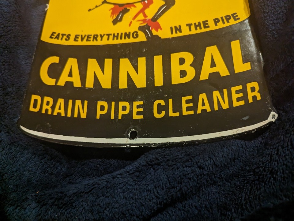 Porcelain Cannibal Drain Pipe Cleaner Sign Black Jungle Native Gas Oil ...