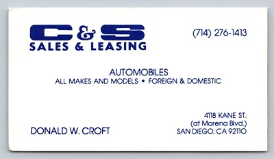 Vintage Business Card C&S Sales Leasing Croft San Diego California | eBay
