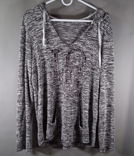 Chance Or Fate XL Gray Space Dye Studded LOVE V-Neck Hoodie Pullover ...