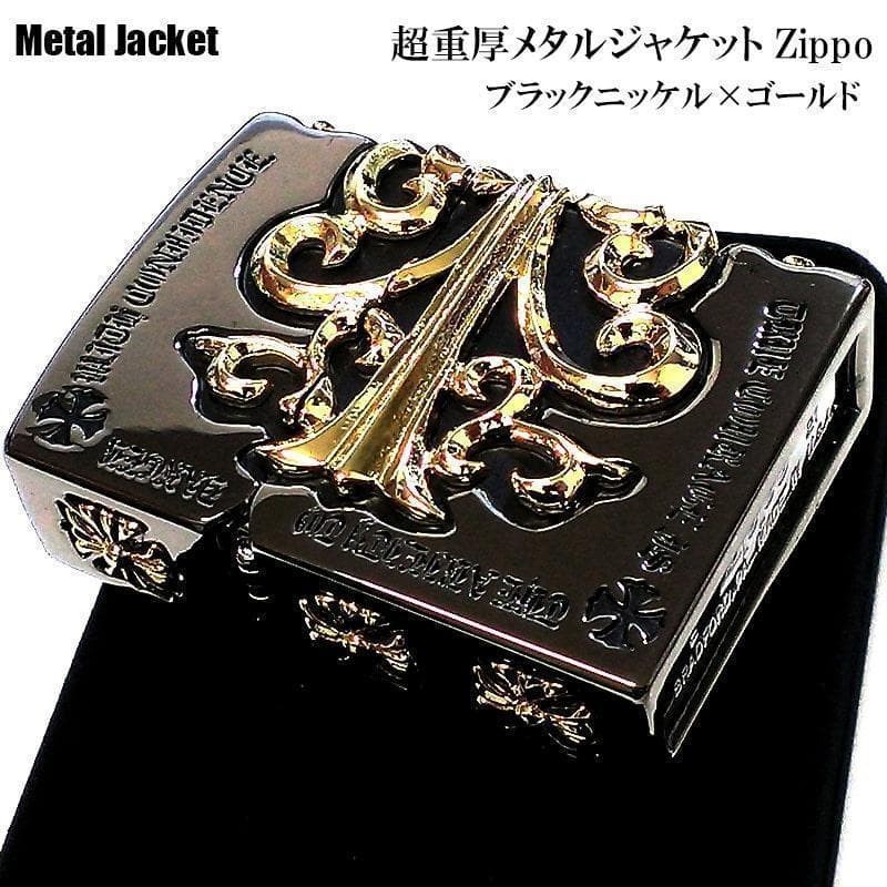 ZIPPO Metal Jacket Side Cross Super Heavy ZIPPO Lighter Black Gold New ...