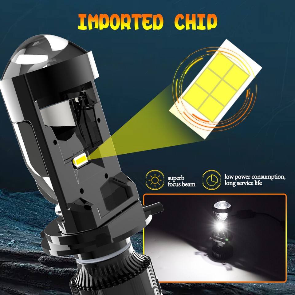 200W Mini Bi-LED Projector Lens Hi-Lo Beam Bulb H4/9003 Headlight ...