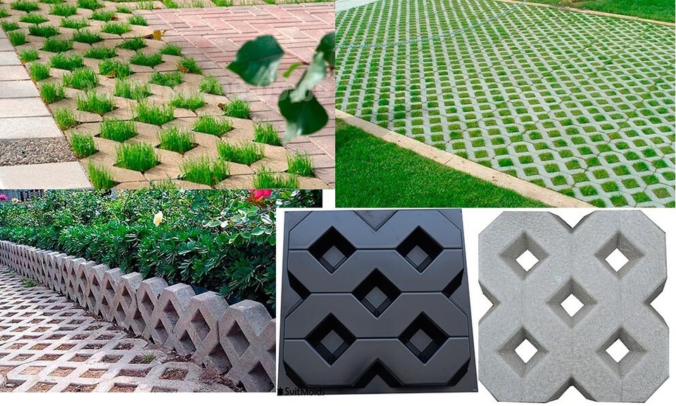 DIY Grass Concrete Paving Block Set 10 pcs Molds Pavers Paving Stones ...