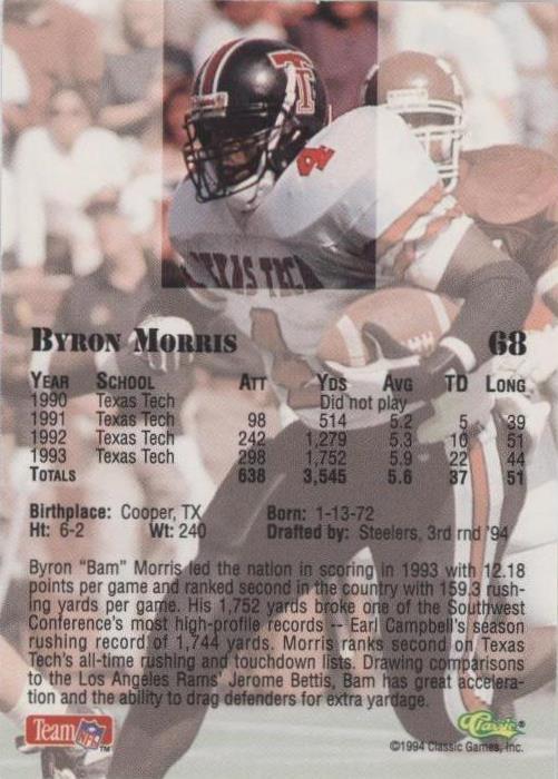 1994 Classic NFL Draft Bam Morris #68 for sale | eBay