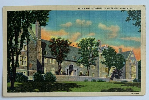 NY Postcard Ithaca New York Cornell University Balch Hall vintage linen ...