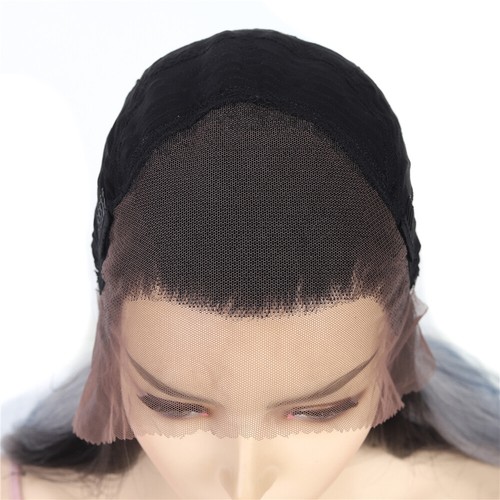 Long Straight Lace Front Wig Women Brown Gray Blue Gradient Wigs ...