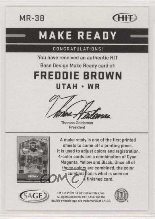 2009 SAGE Hit Make Ready Yellow 33/50 Freddie Brown #MR-38 Rookie RC ...