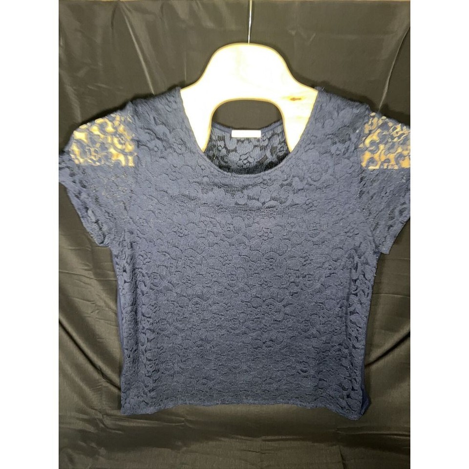 Le Lis Womens Lace Front Top Blouse Lined Dark Blue Sz 1XL Made in USA ...