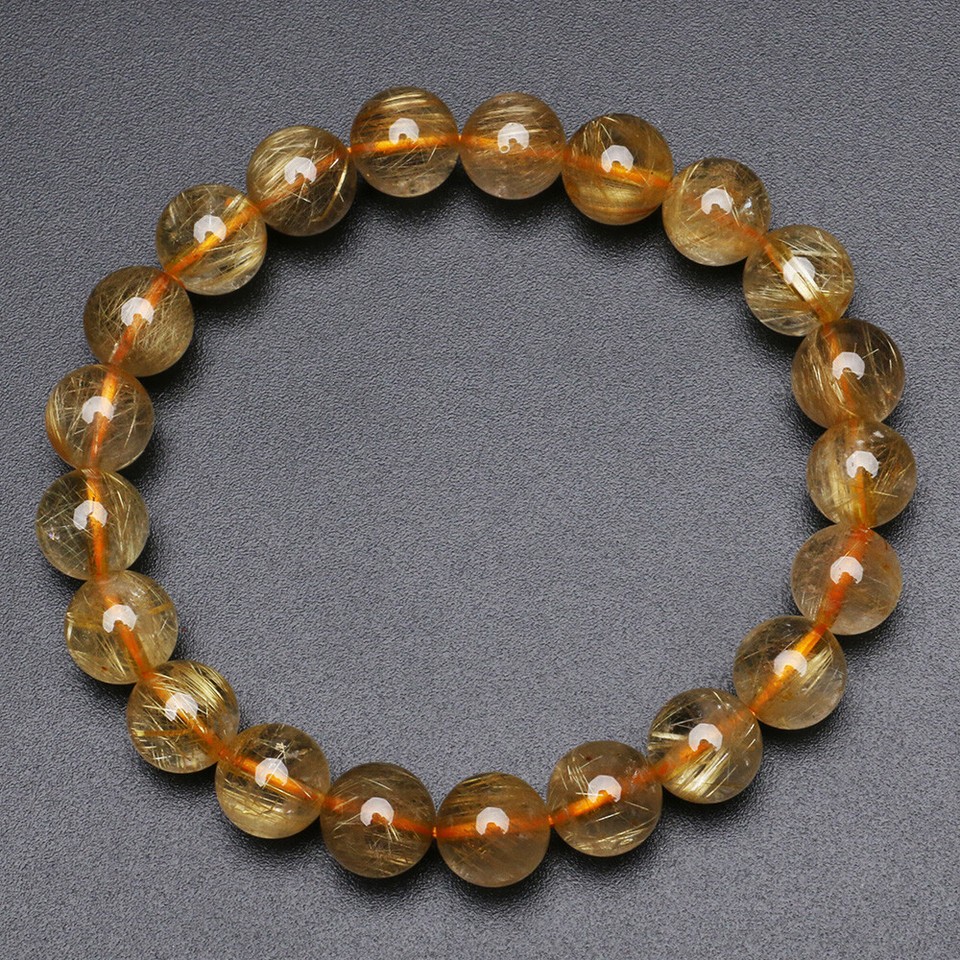 9.3mm Natural Gold Titanium Rutilated Quartz Crystal Beads Bracelet ...