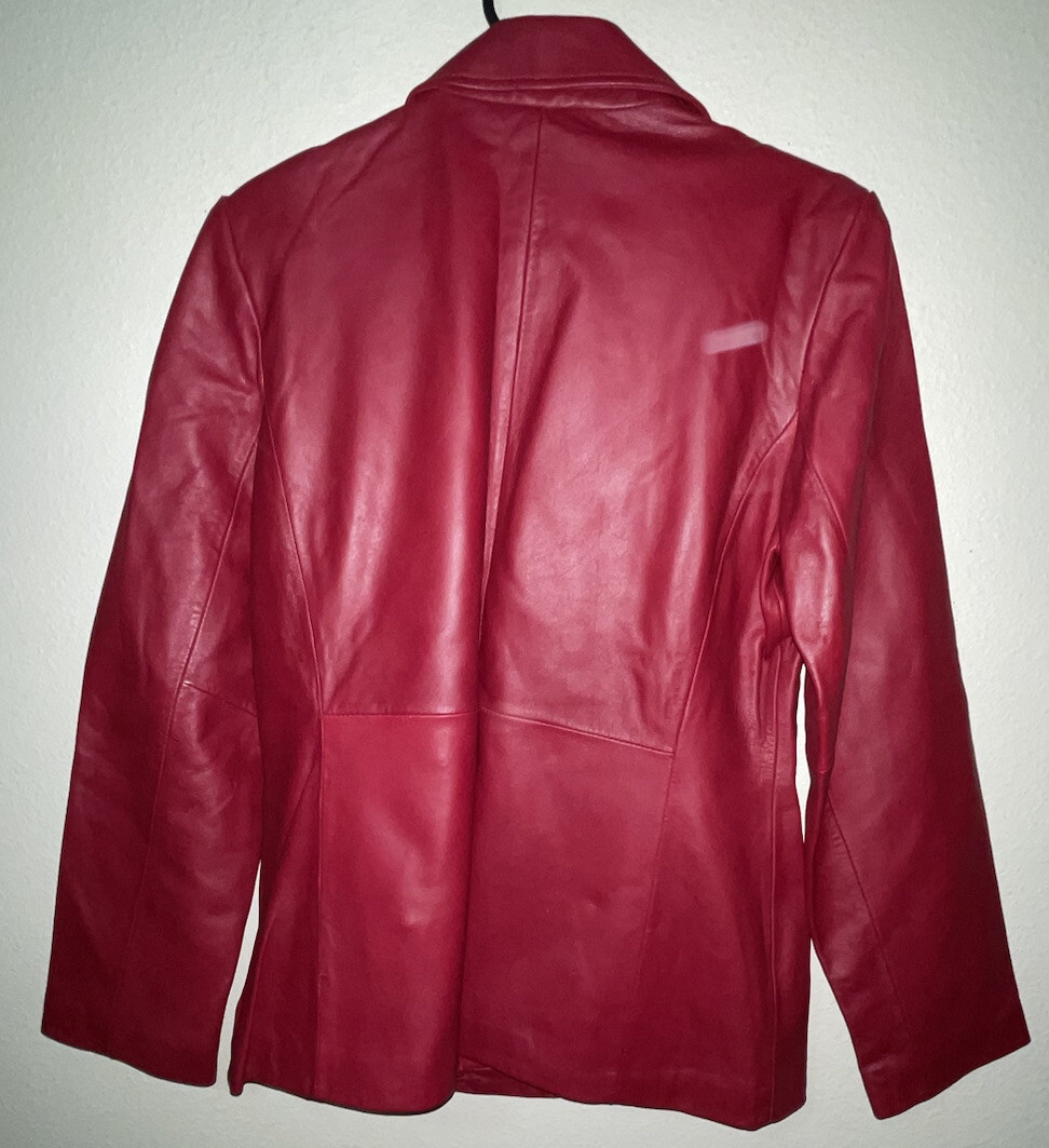 Women's Siena Red Leather Three Button Jacket Size 1… - Gem