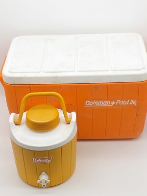 Vintage Coleman Poly Lite Orange & White Camping Cooler 1 Gallon Water ...