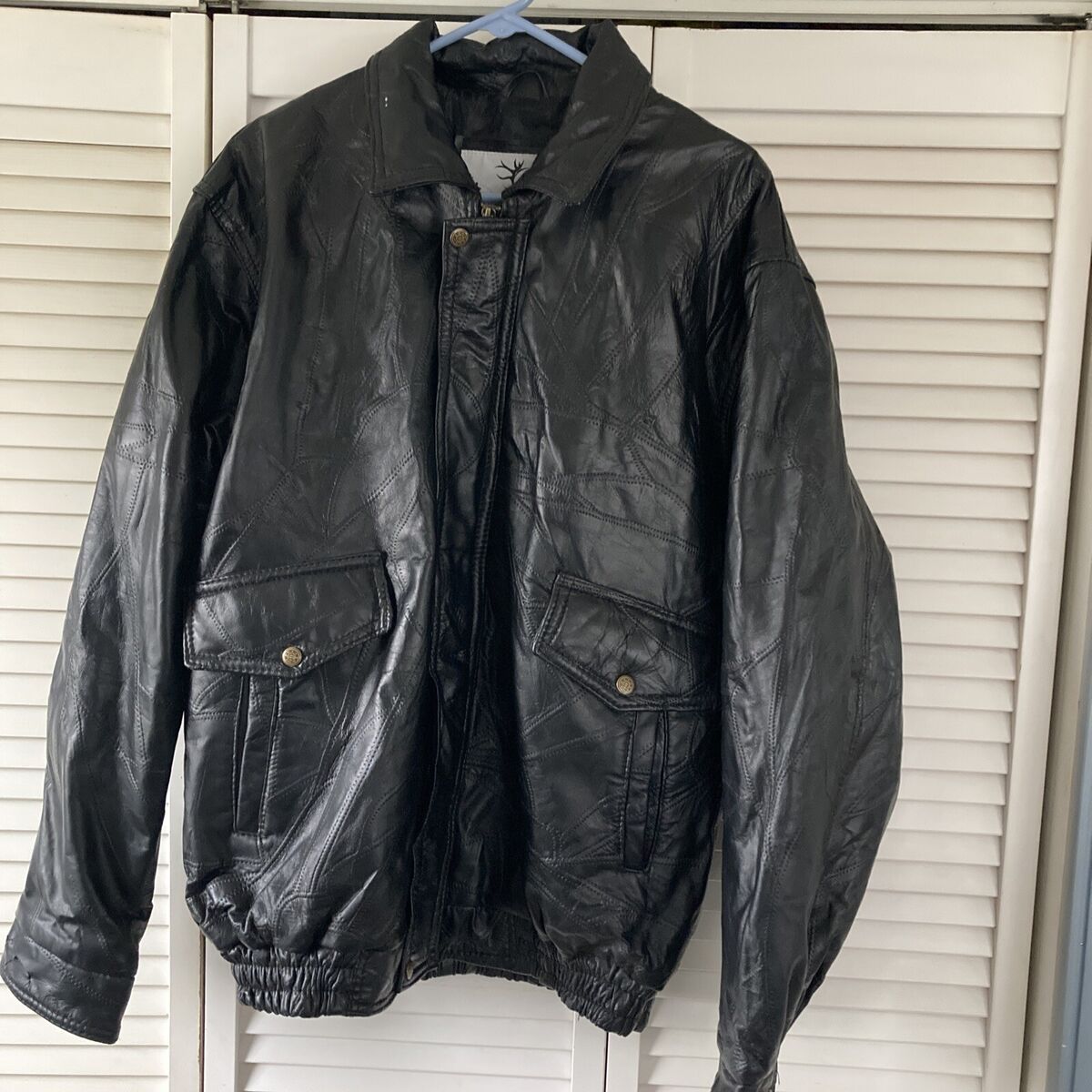 CARIBOU CREEK Leather Bomber JACKET Size XXL Black zippered CARIBOU CREEK Leather Bomber JACKET Size XXL Black zippered