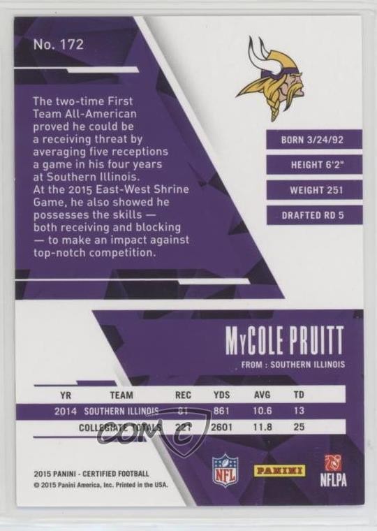2015 Certified Rookies /999 MyCole Pruitt #172 Rookie RC | eBay