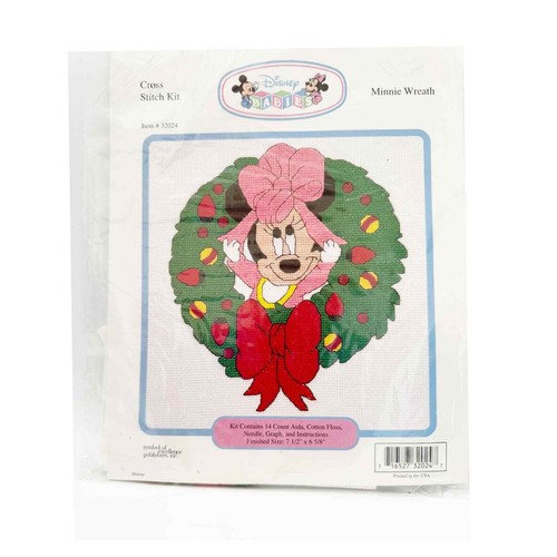Disney Counted Cross Stitch Kit Minnie Mouse Christmas Wreath 7.5”x6.58 ...