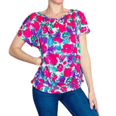 Vintage Lady Ronte Pink & Purple Floral Blouse | eBay