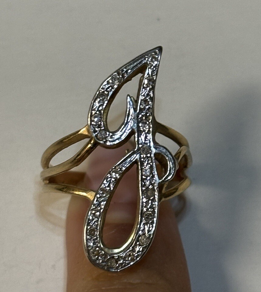 14K Gold J Initial Ring With Diamonds Size 6 | eBay