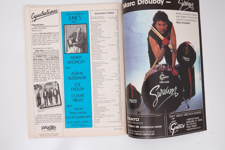 May 1986 Modern Drummer Magazine Craig Krampf Terry Williams Alex ...