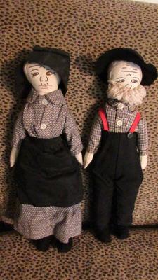 VINTAGE PAIR HANDMADE AMISH CLOTH DOLLS EMBROIDERED FACES | eBay