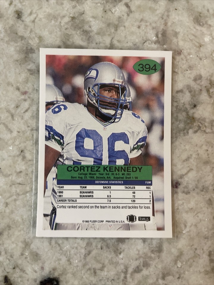 1992 Fleer Football Card #394 Cortez Kennedy | eBay