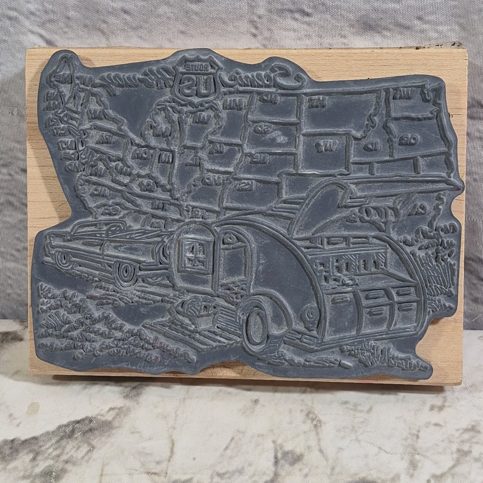 Stampendous Travel Trailer Rubber Stamp USA Map Route 20 Scenic Camper ...