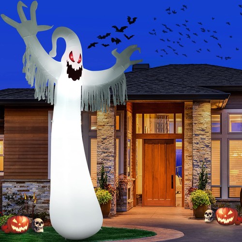 12 FT Halloween Decoration Inflatable Ghost, Blow Up Animated Red Eyes ...