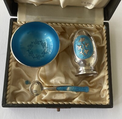 Vintage Meka Sterling Silver 925 Denmark Light Blue Enamel Salt Spoon ...