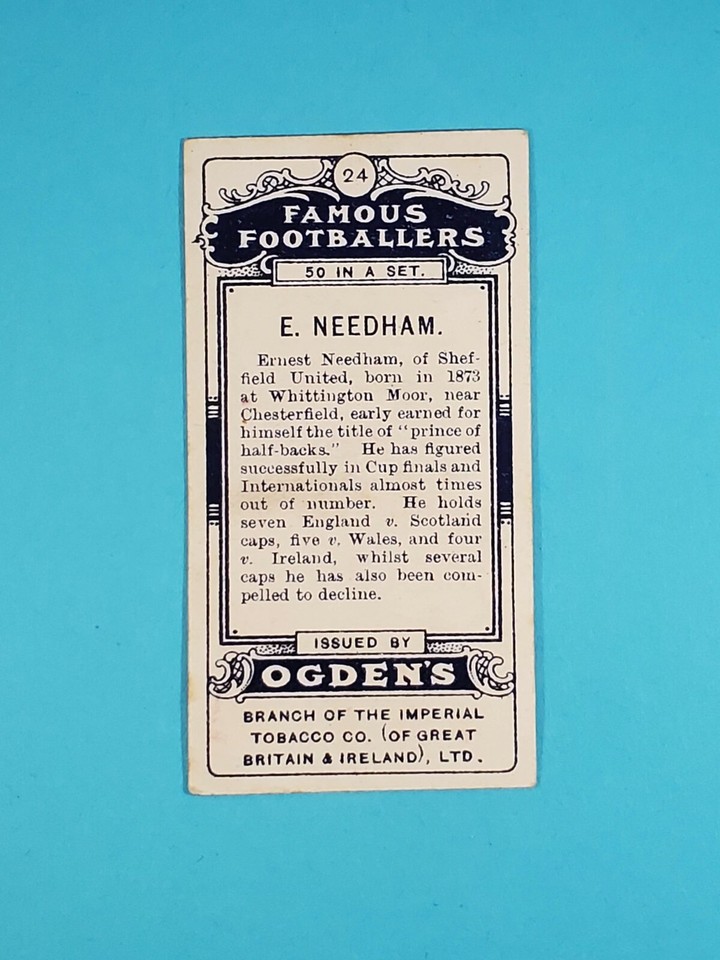 1908 Ogden's Cigarettes Famous Footballers Ernest Needham Sheffield ...