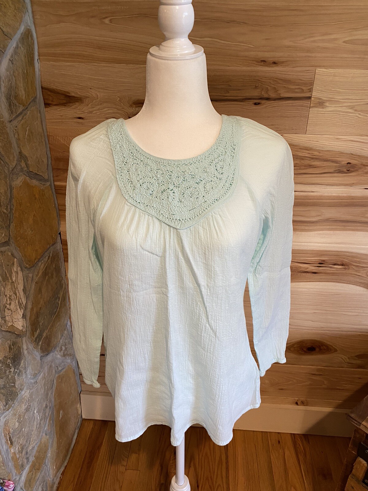 Krazy Kat Seafoam Green Shirt With Crochet Detail siz… - Gem