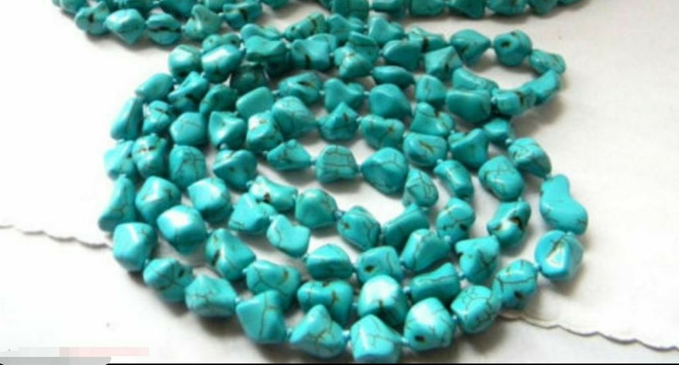 Natural Blue Irregular Turker Turquoise Gemstone Beads Necklace Long ...