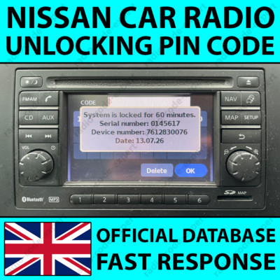 NISSAN RADIO PIN CODE LCN CONNECT NAVI JUKE MICRA NAVARA NOTE QASHQAI X ...