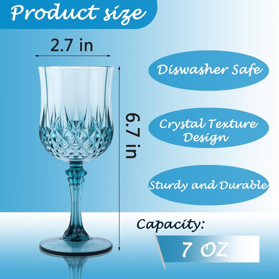 Dusty Blue Plastic Wine Glasses，Plastic Goblets Vintage Style Cordial ...