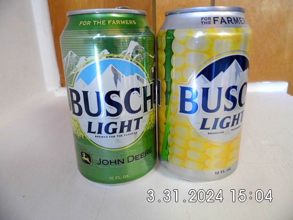 Busch Light For The Farmers Beer Cans Top Opened John Deere & Corn Can ...