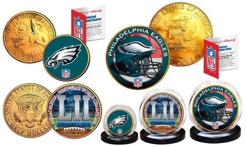 Super Bowl 52 NFL Champions PHILADELPHIA EAGLES 24K Gold Plated 3-Coin ...